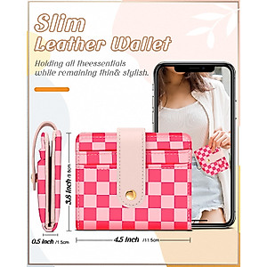 Bistup Wallet for Women Cute Bifold Small Card Wallet Rfid with Keychain for Ladies Teen Girls Female Medium Girly Aesthetic Thin Slim Checkered Plaid Unique Pretty Leather Credit Card Holder Purse