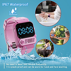 Potty Training Timer Watch for Boys and Girls,Kids Training Toilet Timer Watch,Waterproof,Rechargeable,Music Tones,Automatic Timers Plays Music,Alarm,Baby and Toddler Potty Train Toilet Time Aid,Pink