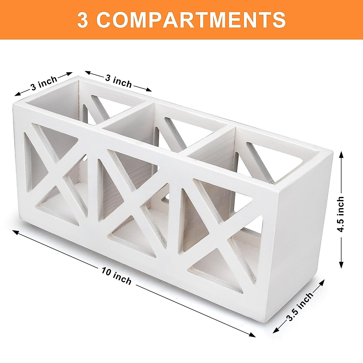 Wooden Cutlery Silverware Holder Flatware Utensil Caddy Wood Silverware Organizer Storage Containers for Kitchen Countertop, Forks, Spoon, Knives Kitchen Utensil Holder White Silverware Caddies