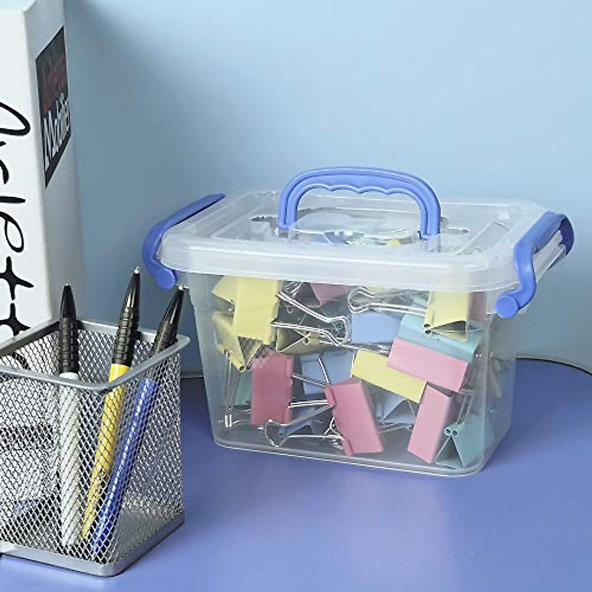 Morcte Mini Plastic Storage Bin, Clear Small Latch Box, 1.5 L, pack of 6