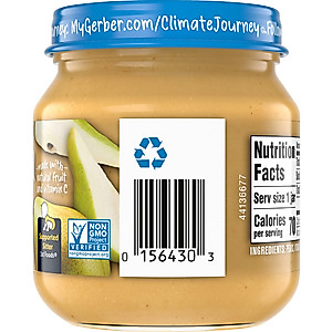 Gerber Natural for Baby 1st Foods Baby Food Jar, Pear, Made with Natural Fruit & Vitamin C, Non-GMO Pureed Baby Food, 4-Ounce Glass Jar (Pack of 10 Jars)