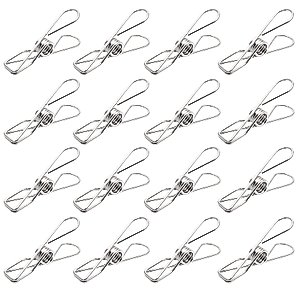 Rierdge Stainless Steel Wire Clothespins Laundry Chip, 3.3" Multi-Purpose Durable Heavy Duty Long-Lasting Strong-Grip Metal Clothesline Clips for Kitchen Bathroom Office, 16 Pack