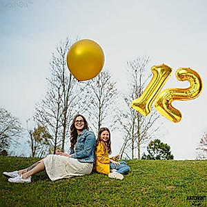 KatchOn, Giant Gold 12 Balloon Number - 40 Inch | 12 Number Balloons, 12th Birthday Decorations Boy | Gold 12 Balloons for Golden Birthday Decorations for Girls 12 | Number 12 Balloons for Birthdays