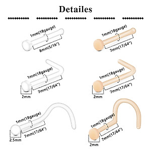 QWALIT Clear Nose Rings Studs L Shape Piercing Retainer Flexible Nose Bone Flesh Skin Color Nostril Piercing Retainer for Work 18g 20g Flat Top