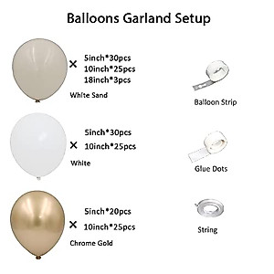 EROOCAI White Sand Gold Balloons Garland Arch Kit-DIY 158pcs Sand White Metallic Chrome Gold Balloons for Baby Shower Bridal Shower Christening Engagement Birthday Party Dcorations