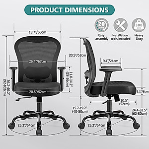 Primy Office Chair Ergonomic Computer Desk Chair, High Back Breathable Mesh Chair with Adjustable Lumbar Support 2D Armrests, Executive Rolling Swivel Comfy Task Chair with Wheels for Home Work Gaming