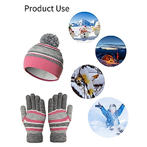 GOLHUA 3Pcs Kids Winter Hat Scarf Gloves Set for 3-6 Years Old Boys Girls Elastic Beanie Hat Circle Scarf Set Knitted Plush - Pink, One Size