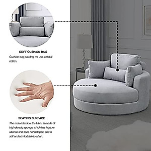 FULife Oversized Swivel Accent Barrel Chair with Storage Ottoman+4 Pillows,Comfy Upholstered 360 Recliner Sofa Club Chaise Leisure Round Loveseat Lounge Armchair for Living Room/Hotel/Nursery