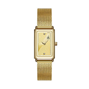 SHENGKE Minimalist Watch (Love Me Tender Love Me Home) Casual Fashion Wrist Watch Mesh Square Gold
