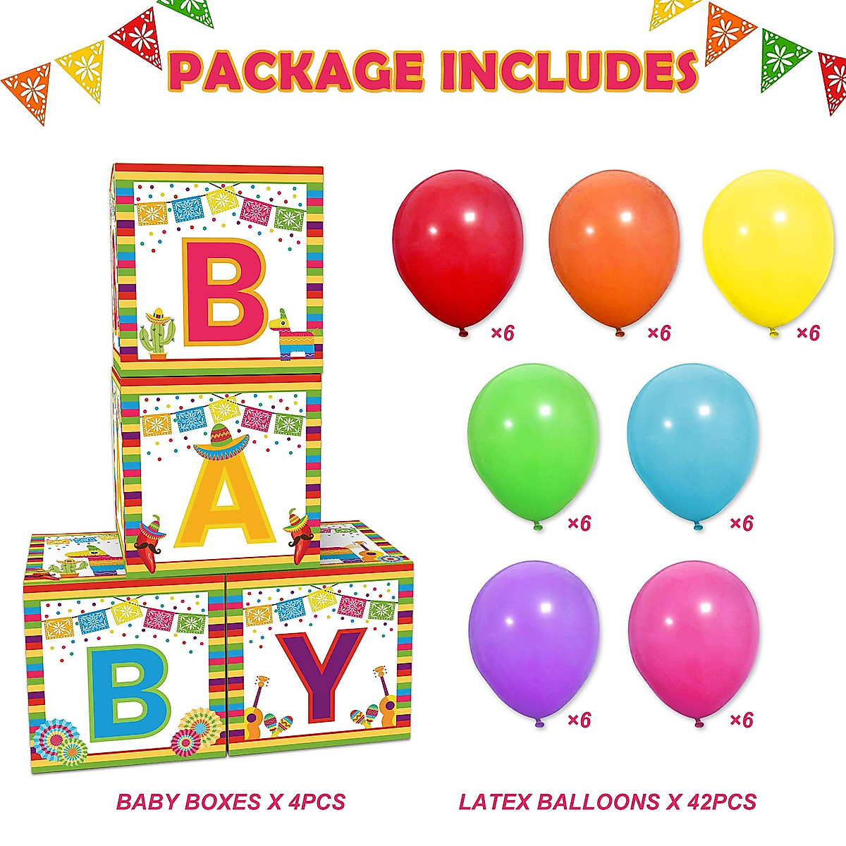 Kitticcino Mexican Baby Shower Balloon Boxes Let's Fiesta Blocks Taco Bout A Baby Party Supplies Cinco De Mayo Gender Reveal Birthday Centerpieces Decorations Photo Props Backdrop 40PCS