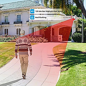 Solar Sound & Strobe Light Alarm with Motion Detector and Remote Controller 120db Sound Security Siren Light IP67 Waterproof 24 Hours+4 Mode for Home, Farm,Barn,Villa,Yard,Garden