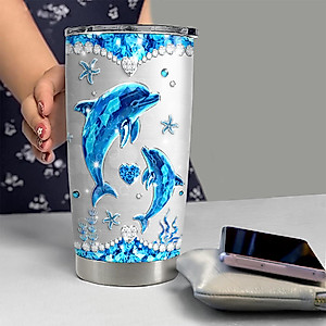 SANDJEST Dolphin Tumbler 20oz Stainless Steel Insulated Tumblers Coffee Travel Mug Cup Jewelry Drawings Style Gifts for Women Girls Teen Gift for Birthday Christmas