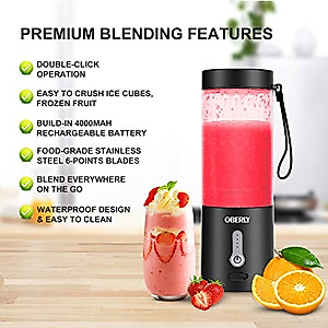 Blend Portable Blender Jet for Shakes and Smoothies, OBERLY Personal Travel Blender for Protein with 4000mAh USB Rechargeable Battery, Crush Ice, Frozen Fruit and Drinks, 18 oz Mini Travel Cup