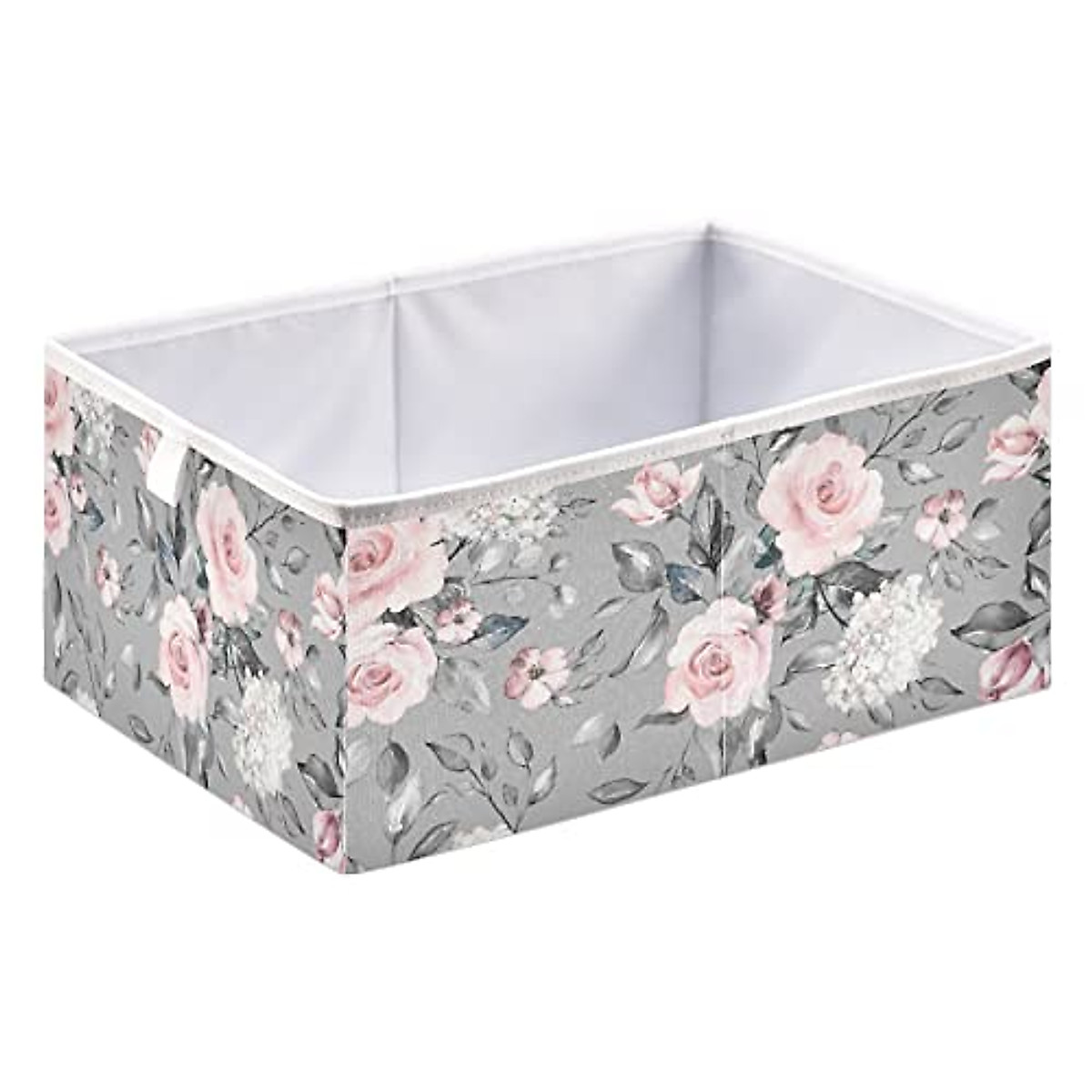 Kigai Rectangular Storage Bin Floral Flower Print Foldable Storage Basket Toy Storage Box for Home Organizing Shelf Closet Bins, 15.8 x 10.6 x 7-Inch