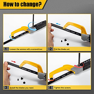 KATA Hacksaw Frame Set, 12" Hacksaw Frame, 10'' Mini Hacksaw and Drywall Saw/Jab Saw, Including 4pc Extra Flexible Bi-Metal HSS Blades, Handsaw for Metal, Wood, PVC Pipes