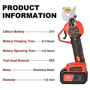 WBLLGG Electric Pruning Shears with Brushless Motor, 2 Pack Backup 4000 mAh Rechargeable Battery, Professional Electric Scissors for Cutting Branches, 4-6 Working Hours, Max Cutting Diameter 1.6 Inch