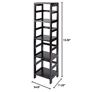 Winsome Wood Capri Wood 4 Section Storage Shelf with 4 Black Fabric Foldable Baskets