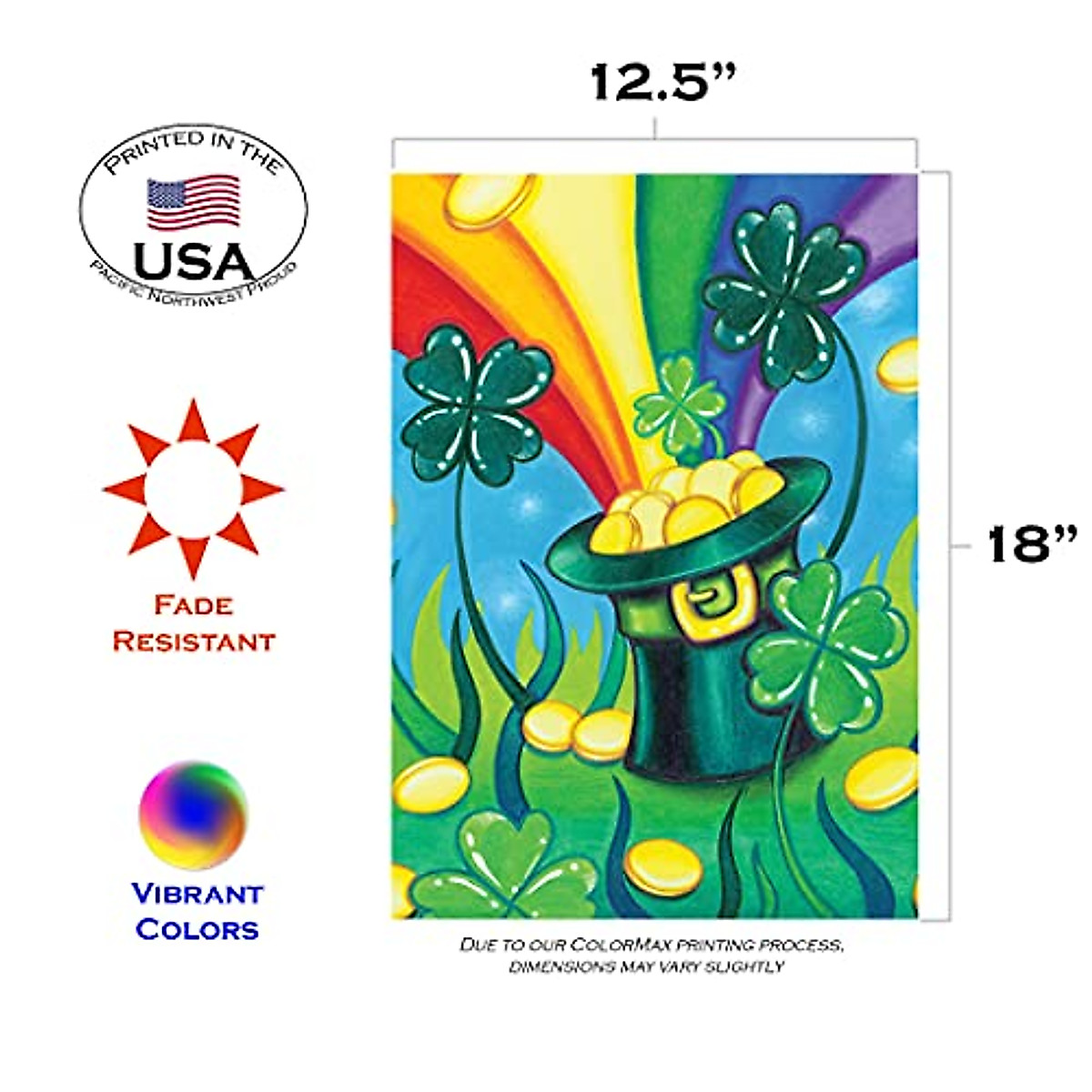 Toland Home Garden 112572 Hat 'O Gold St Patricks Day Flag 12x18 Inch Double Sided St Patricks Day Garden Flag for Outdoor House St Pats Flag Yard Decoration