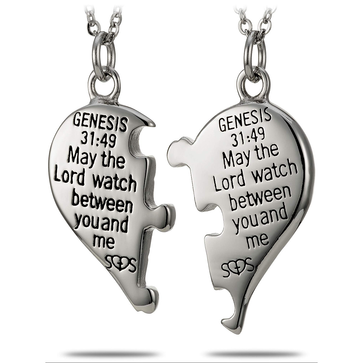 Stainless Steel Puzzle Piece Split Heart Necklace-Genesis 31:49