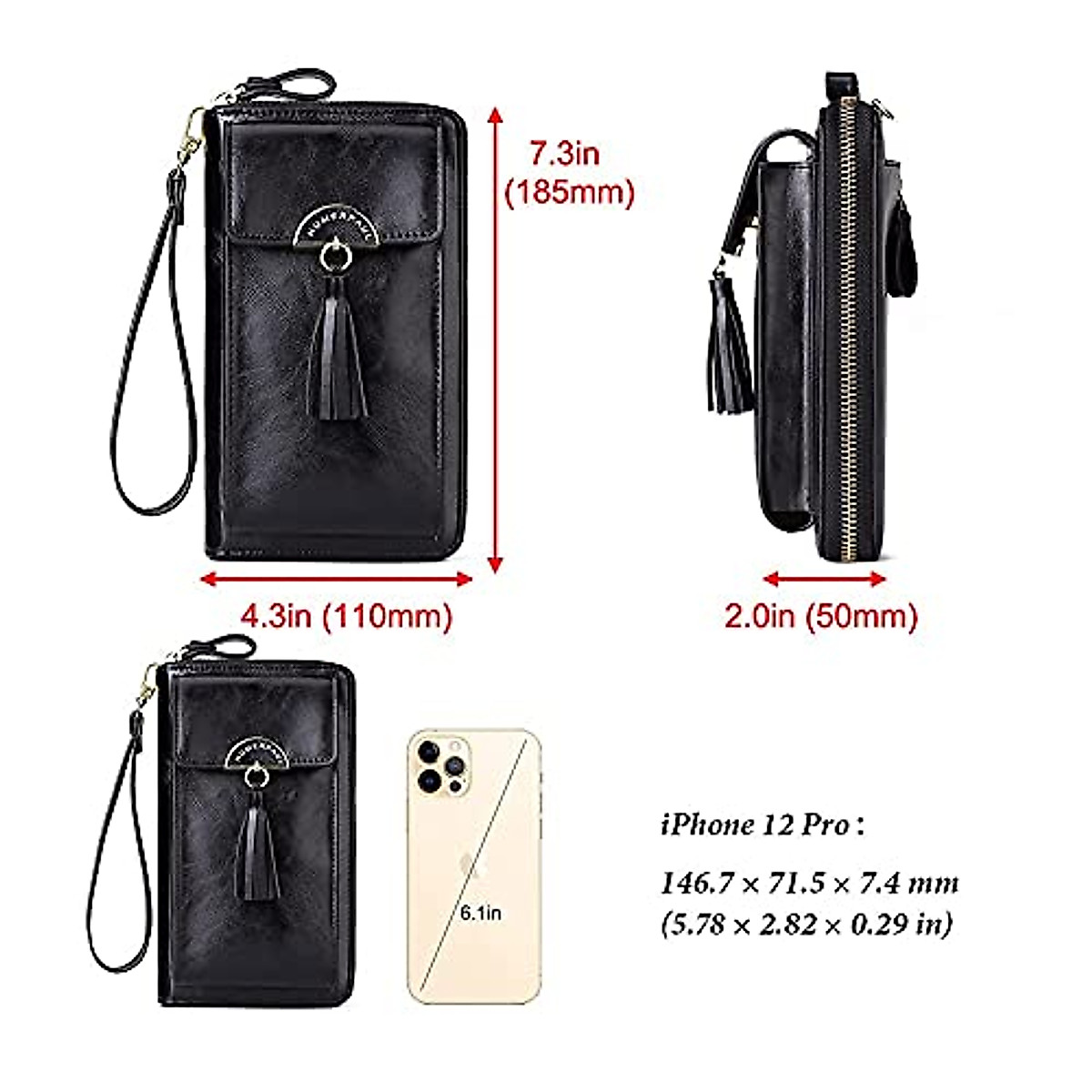 MANACUBE Women's Crossbody Handbags Small PU Leather Handbags Cellphone Wallet Purse with 2 Removable Straps, Black