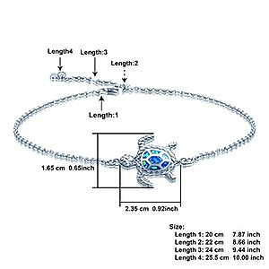 PUPILLEMON Blue Opal Sea Turtle Ankle Sterling Silver Anklet Fine Jewelry for Women Gifts 4 Level Adjustable Anklet (Large Bracelet)