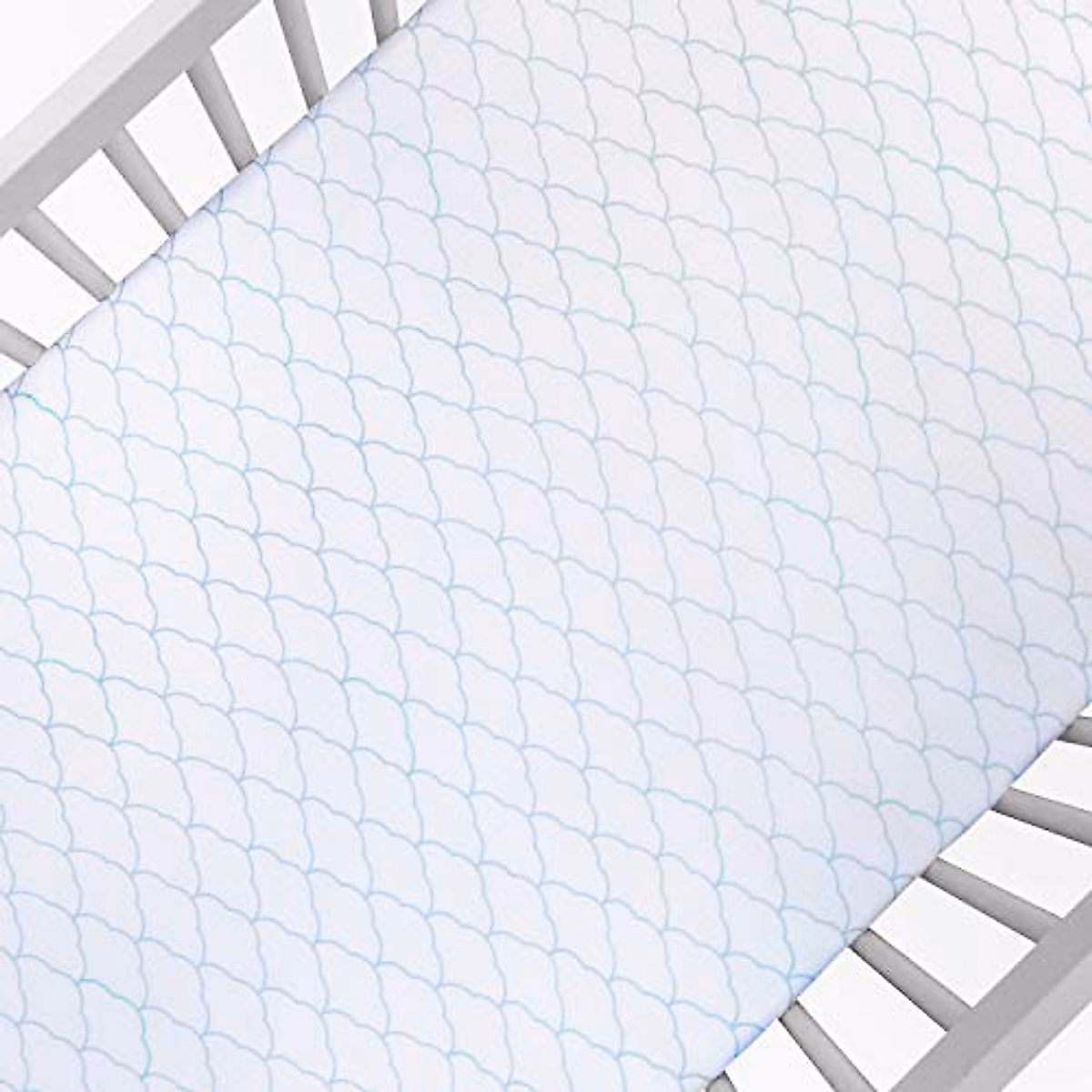 Newton Baby Organic Fitted Crib Sheets - 100% Breathable and Ultra-Soft, 100% Organic Muslin Cotton, Dreamweaver Print in Moonstone Mist + Solid White, Fits All Standard Cribs