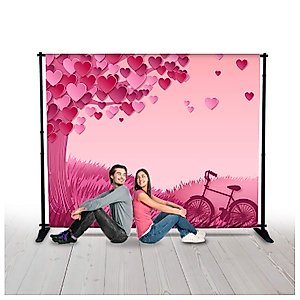 BannerBuzz Valentine’s Day Heart Tree with Bicycle Photo Backdrop Banner 10’ X 8’ with Adjustable Stand Telescopic Poles for Step and Repeat Frame Stand & Photography Booth (Print with Hardware)