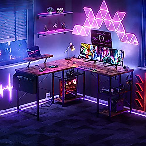 Aheaplus L Shaped Desk with Outlet and USB Charging Port, L-Shaped Desk with Storage Shelves Reversible Corner Computer Desk 2 Person Long Table with Monitor Stand Gaming Home Office Desk,Rustic Brown