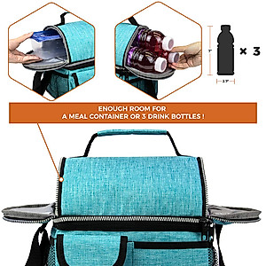 OPUX Lunch Box for Men, Adult Lunch Box Cooler, Insulated Lunch Bag Women, Dual Compartment Lunchbox for Work, Leakproof Double Decker Lunch Bag, Soft Lunch Pail Tote Boys Girls Kids School, Teal Blue