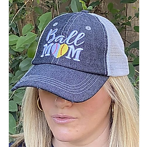 Cocomo Soul Womens Ball Mom Hat | Baseball Mom Softball Mom Hat | Baseball Softball Mom Cap | Half Baseball Half Softball Hat 402 Dark Grey