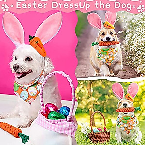 Dog Easter Costume Cute Bunny Ears Headband Easter Eggs Bandana Puppy Funny Rabbit Carrot Chew Toys 3Pcs Easter Party Gifts Medium Large Dog Easter Outfit Clothes Accessories (NO-LED)