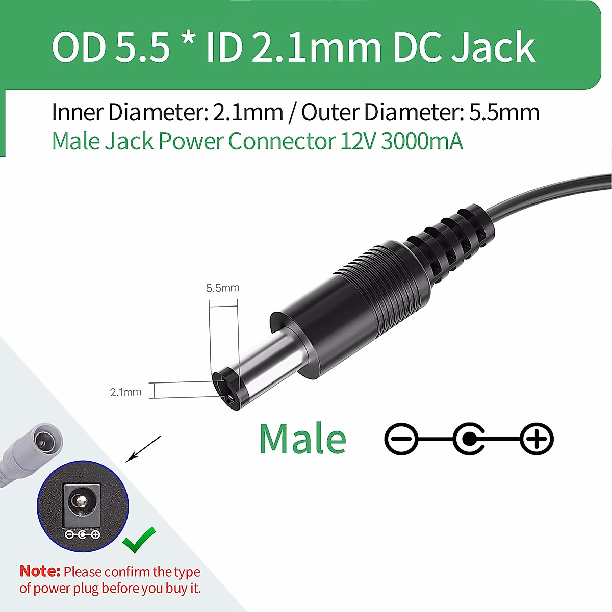 Security-01 AC to DC 12V 3A Power Supply Adapter 5.5mm x 2.1mm for CCTV Camera DVR NVR UL Listed FCC