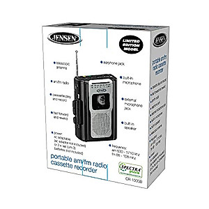 Jensen CR-100 Retro Portable AM/FM Radio Personal Cassette Player Compact Lightweight Design Stereo AM/FM Radio Cassette Player/Recorder & Built in Speaker (Black Series)