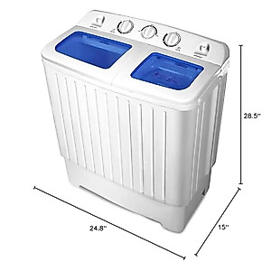 Casart Portable Mini Compact Twin Tub Washing Machine 17.6lbs Washer Spain Spinner Portable Washing Machine, Blue+ White