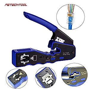 RJ45 Crimp Tool Kit All-in-one Crimping Tool Ethernet Crimper Wire Cutter Stripper With 1 Piece Cable Tester,20Pieces Cat6 Pass Through Connectors and 1 Piece Yellow Wire Stripper