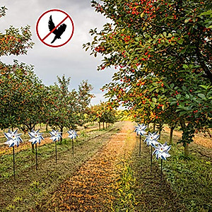 Happyyami 2 Sets Reflective Pinwheels Birds Deterrent Bird Repellent Devices with Bird Repellent Pinwheels Effective Reflection Silver Spinner for Yard Patio Garden Farm (Silver)