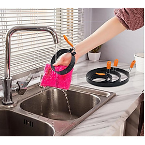 Srinlon Professional Pancake Ring Set,6 Packs Omelette Ring,Non-stick Griddle Pancake Shapers with Oil Brush,Stainless Fried Egg Molds with Orange Anti-scald Silicone Handle,Egg Mold