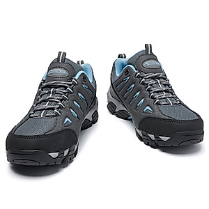 SHULOOK Hiking Shoes Women | Waterproof Shoes for Women | Comfortable & Light-Weight & Non-Slip | Women's Hiking Shoes Walking Trekking Camping Tennis Sport Sneakers grey blue 9.5