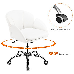 Yaheetech Cute Petal Desk Chair Home Office Swivel Upholstered Leather Makeup Vanity with Armrests for Bedroom Modern Computer Rolling Women White