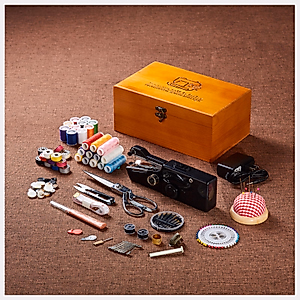 Handheld Sewing Machine, Hand Sewing Machine, Hand Held Sewing Device, Mini Portable Adult Beginner Sewing Kit, Wooden Sewing Box with 153 Pcs Sewing Supplies