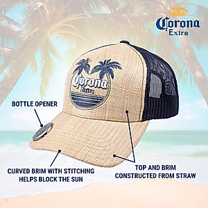 Corona Extra Truck Hat, Mesh Adjustable Snapback Trucker Hat with Bottle Opener Curved Brim, Tan, One Size