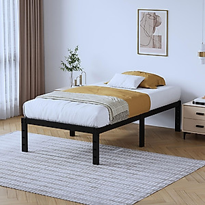 SHOANED Twin Metal Bed Frame - 14 Inch Tall Heavy Duty Bedframe Black Basic Steel Slats Platform No Box Spring Needed/Easy Assembly/Noise Free