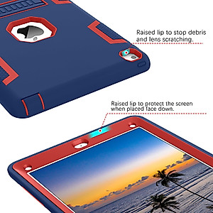 BENTOBEN for iPad Air 2 Case, iPad Air 2nd Generation Case, 3 in 1 Heavy Duty Shockproof Kickstand Protective Kids Girls Women Boys Men Tablet Cover for iPad Air 2 A1566 A1567 (2014), Navy Blue/Red