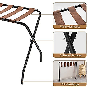 OFIDELITY 2 Pack Luggage Racks for Guest Room, Steel Folding Suitcase Stand with Storage Shelf, Create Extra Space with Luggage Stands for Bedrooms, Hotel, Closet Essentials , Holds up to 100 lb