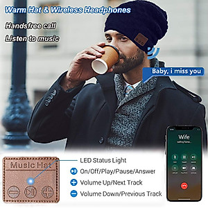Wireless Beanie Hat with Headphones Smart Beanie Headset Winter Hats Warm Musical Cap 5.0 Headphone Built-in Mic Handsfree for Skiing Skateboarding Jogging for Men Women Boys Girls Blue