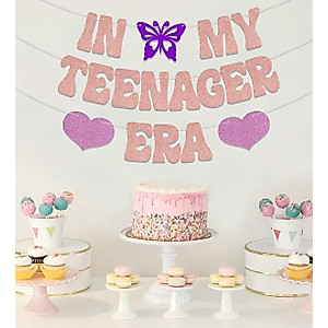 in My Teenager Era Banner,OMG UR a Teenager 13th Birthday Party Decorations,Butterfly Theme Girls 13th Birthday Party Decor,Happy 13th Birthday Anniversary Party Supplies Rose Gold Purple Red