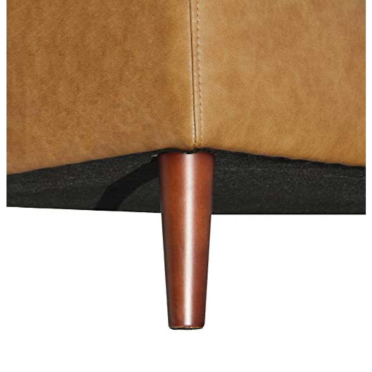 Amazon Brand – Rivet Ava Mid-Century Modern Leather Ottoman Bench, 63.4"W x 15.7"H, Caramel
