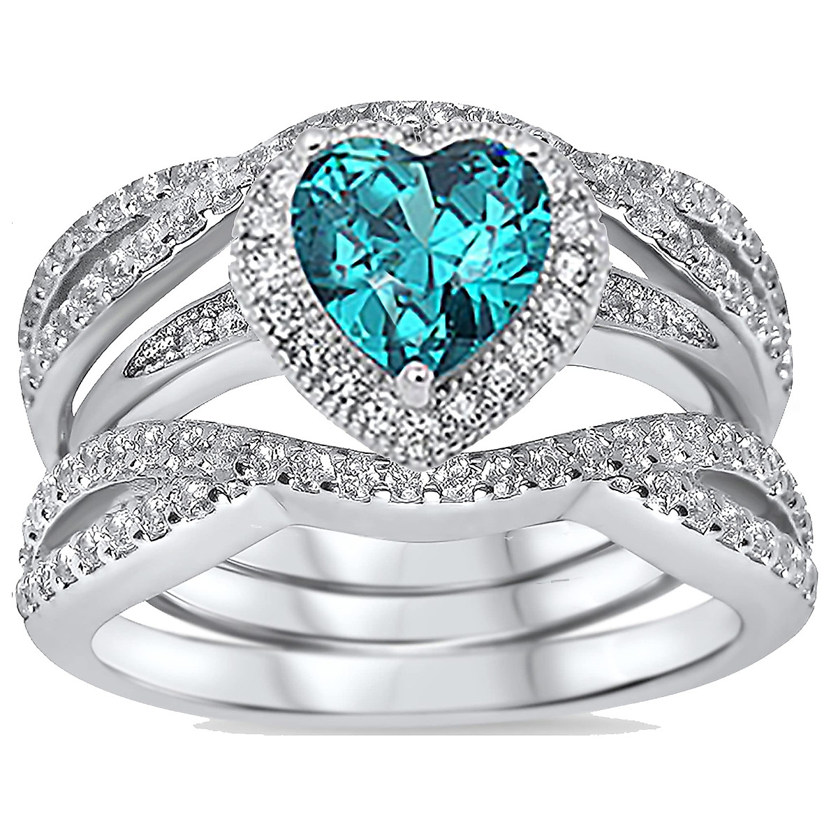 LaRaso & Co His and Hers 3 Piece Trio Sterling Silver Black Titanium Wedding Band Engagement Ring Set 13/7