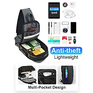 Geanbun Sling Bag Anti-Theft USB Crossbody Backpack Waterproof Chest Daypack Lightweight Shoulder Bag (Black)