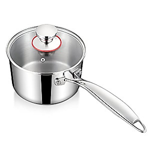 Homikit 2 Quart Saucepan with Lid, Tri-Ply Stainless Steel Sauce Pan, Kitchen Induction Cooking Pot with Ergonomic Handle, Small Pan for Making Sauce, Warming Milk, Boiling Eggs, Dishwasher Safe